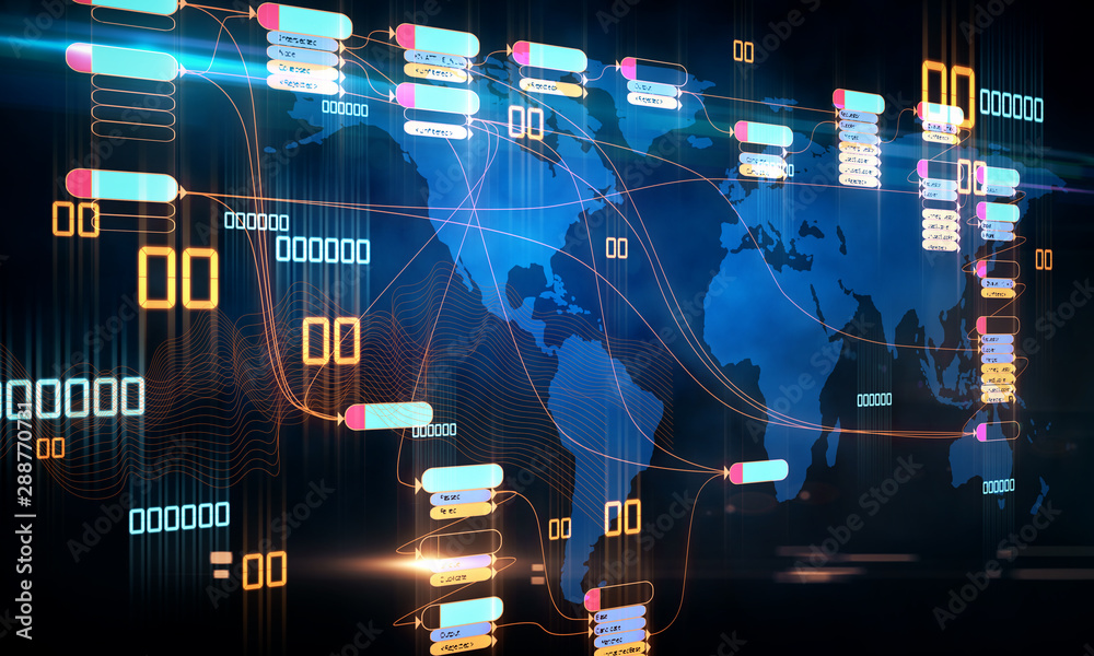 Big data concept with abstract futuistic infographic at digital world ...