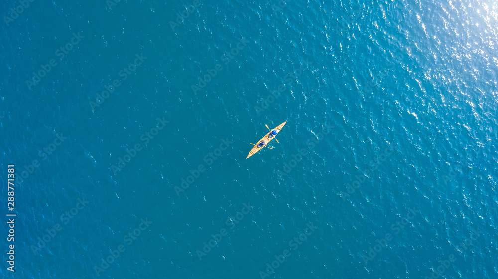 aerial drone view from the top to the blue lagoon with azure sea water ...