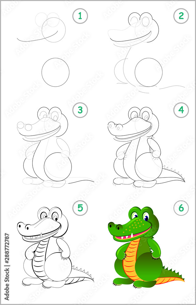 How to draw step by step a cute toy crocodile. Educational page for ...