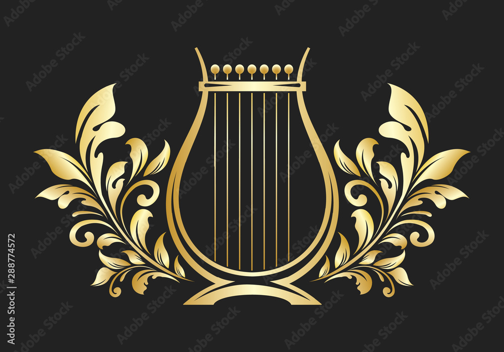 Ancient Cither Golden Emblem เวกเตอร์สต็อก | Adobe Stock