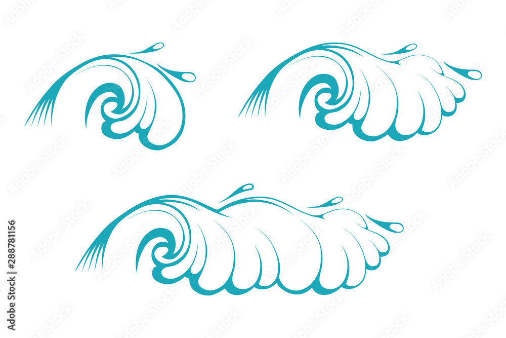 Sea Waves. Blue Stormy Wave. Ocean Tidal Storm Waves. Vector graphics ...