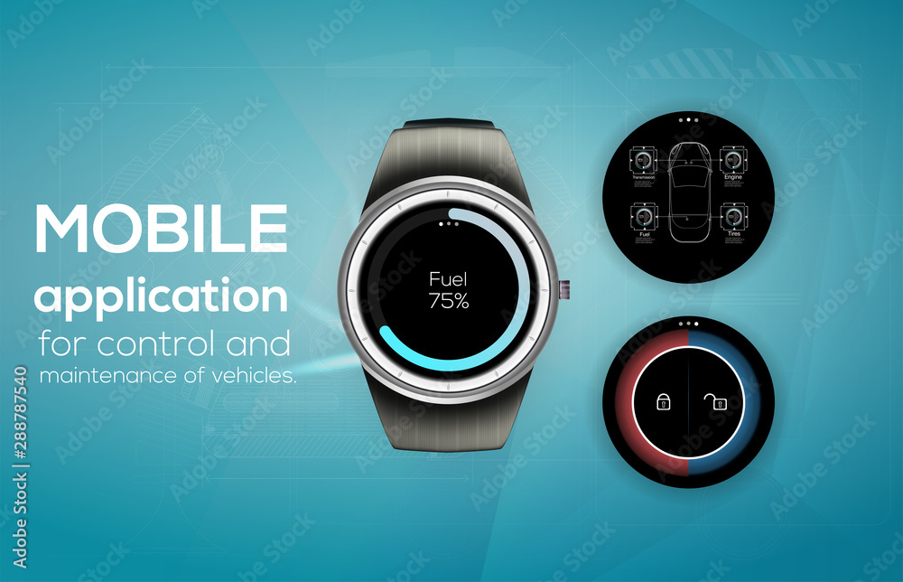 Different UI, UX, GUI screens cars app for watch, responsive website ...