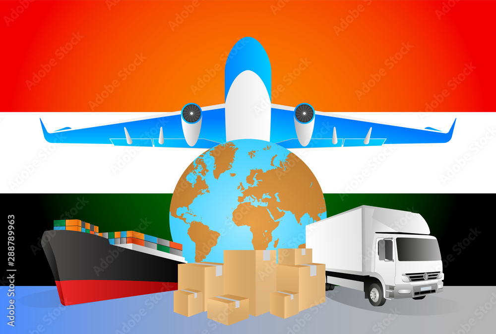 India logistics concept illustration. National flag of India from the ...