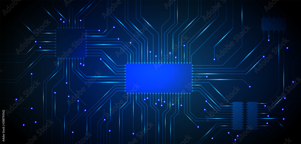 Vector microchip processor, circuit board background with lights on the ...