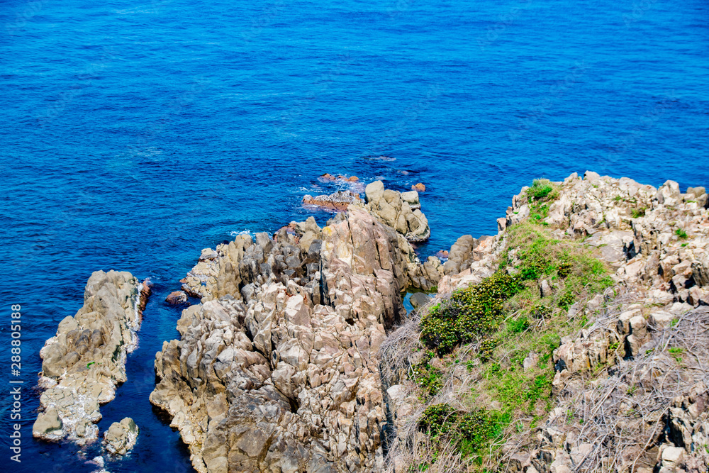 Rocks and the Sea of Japan at Tojinbo located in Mikuni town, Sakai ...