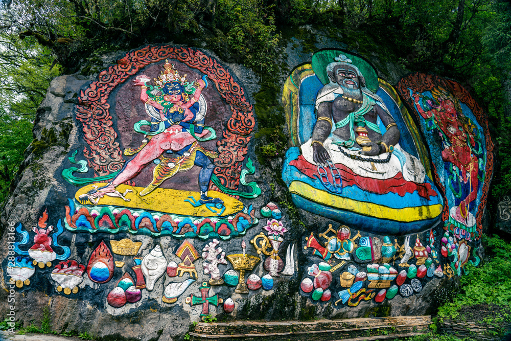 Tibetan murals in the stone wall carvings of Dongga Temple, Hailuogou ...