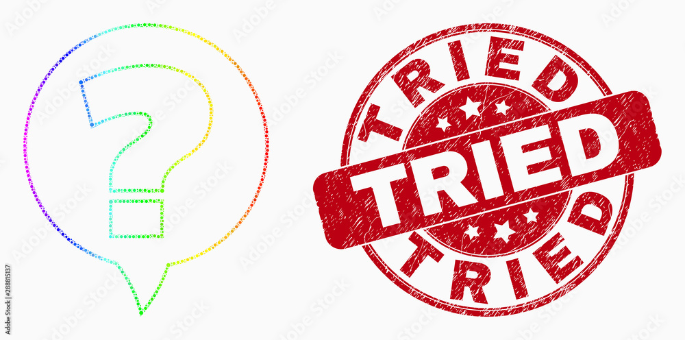 Dotted rainbow gradiented question banner mosaic icon and Tried ...