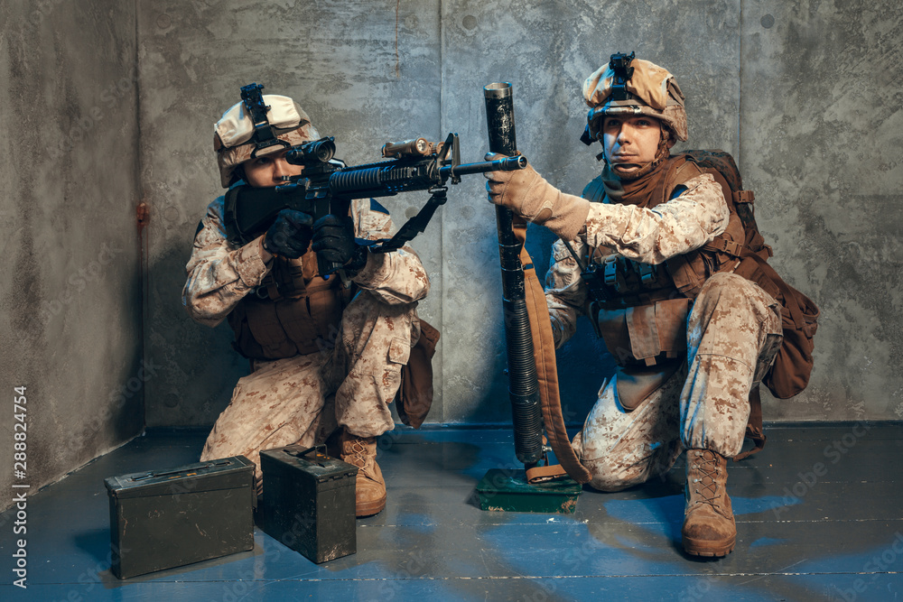 US special operations forces fighters armed with assault rifle, in ...
