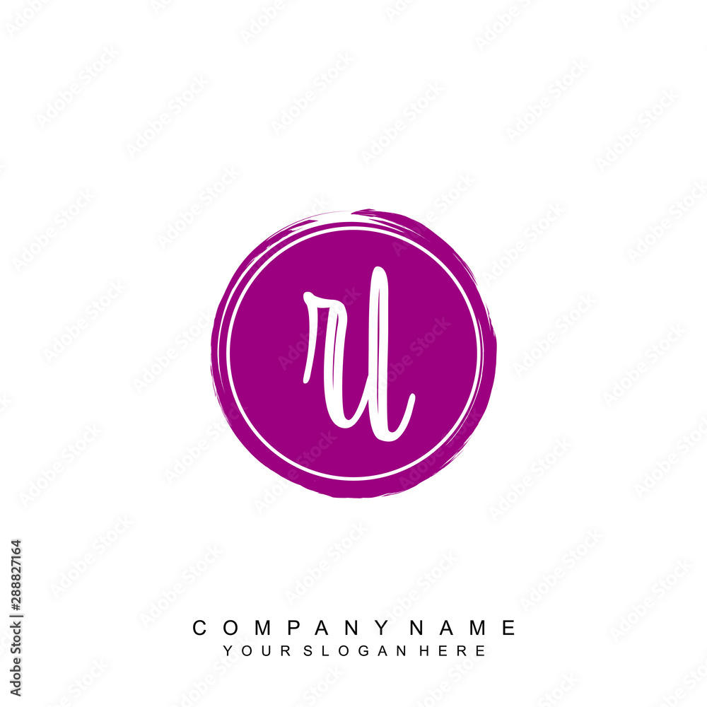 RL initials handwriting logo, with brush template and brush circle ...