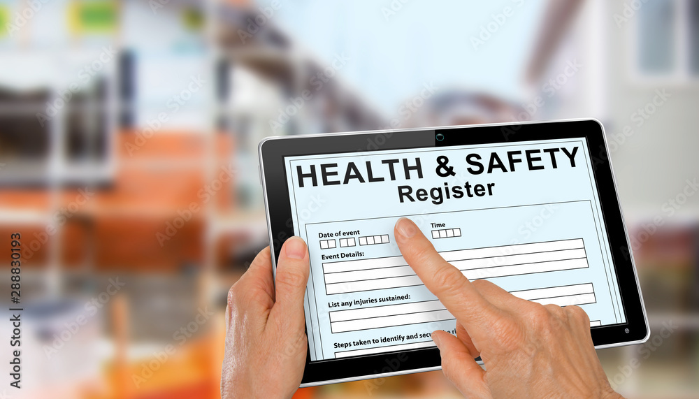 Health and Safety Register with incident report on computer tablet ...