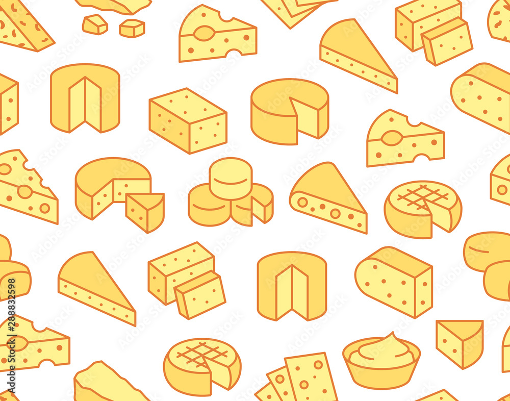 Cheese seamless pattern with flat line icons. Vector background ...