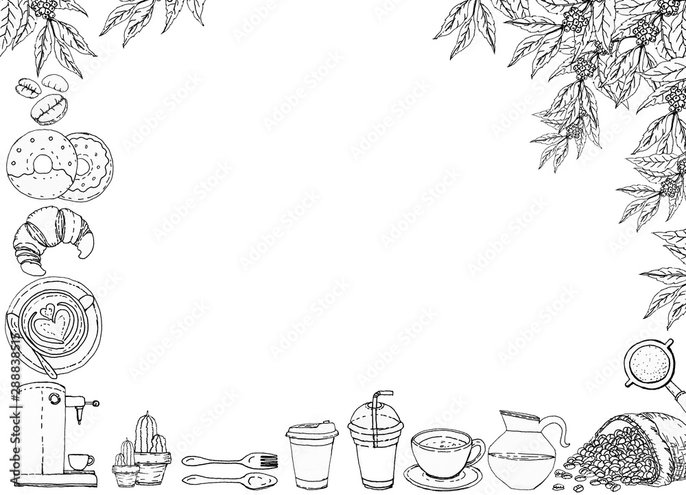 Drawing illustration set design of coffee for background. Stock ...