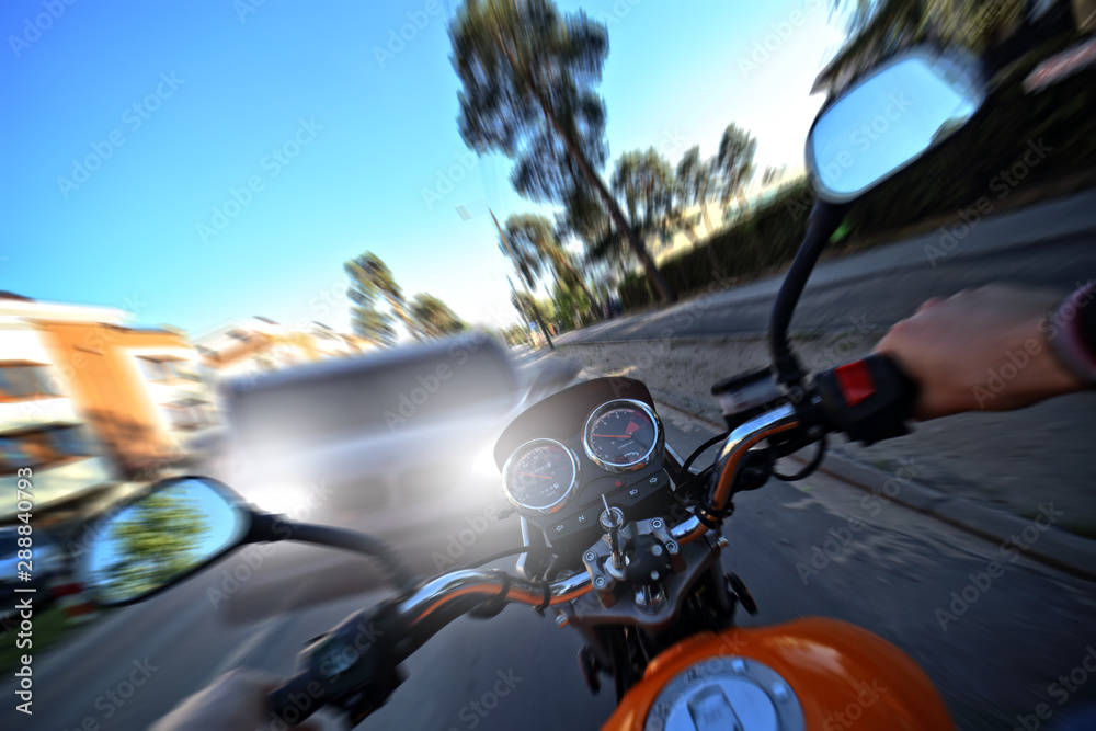 accident and frontal collision of a car with a motorcycle Stock Photo ...
