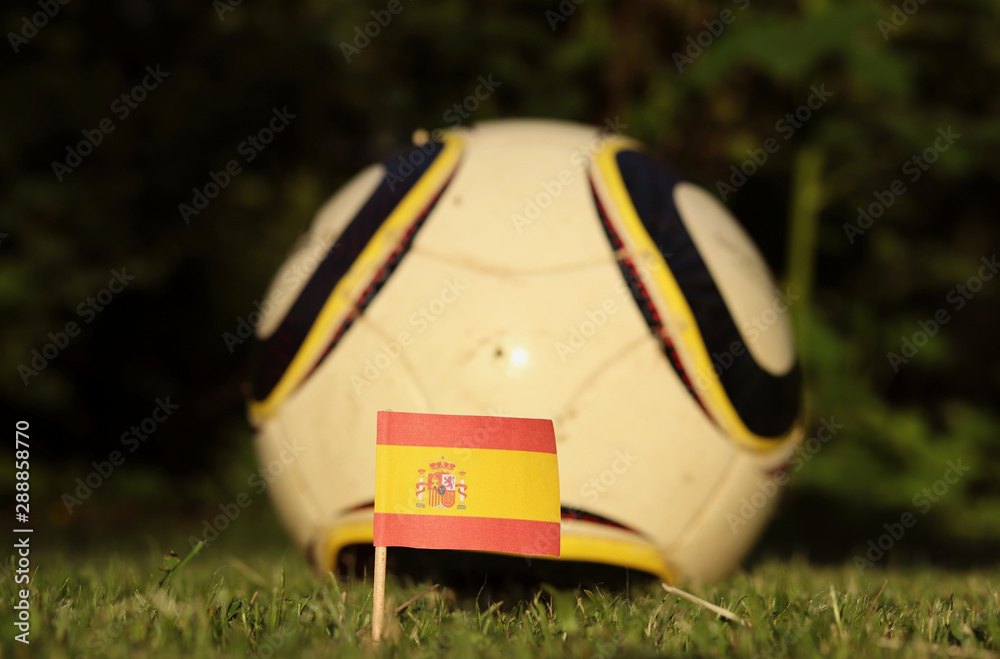 Huge soccer land Spain. National spanish flag with soccer ball. World ...