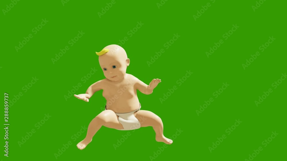 A small child dancing against a green screen. 3D rendering animation of ...
