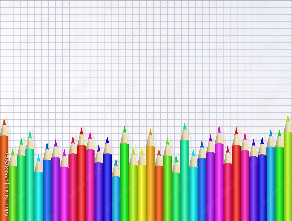 colorful crayons on checkered sheet of paper Stock Vector | Adobe Stock