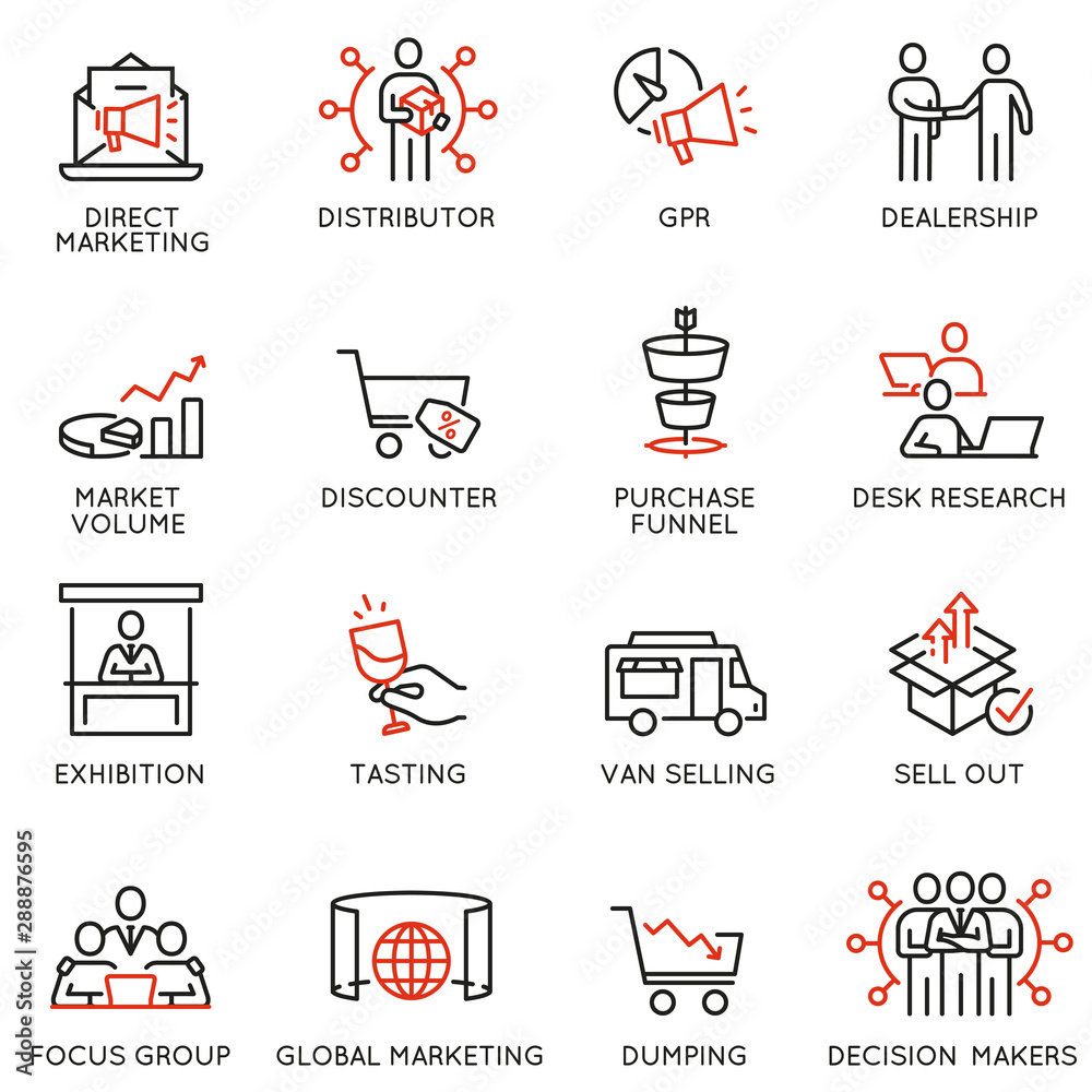 Vector set of linear icons related to business management process ...