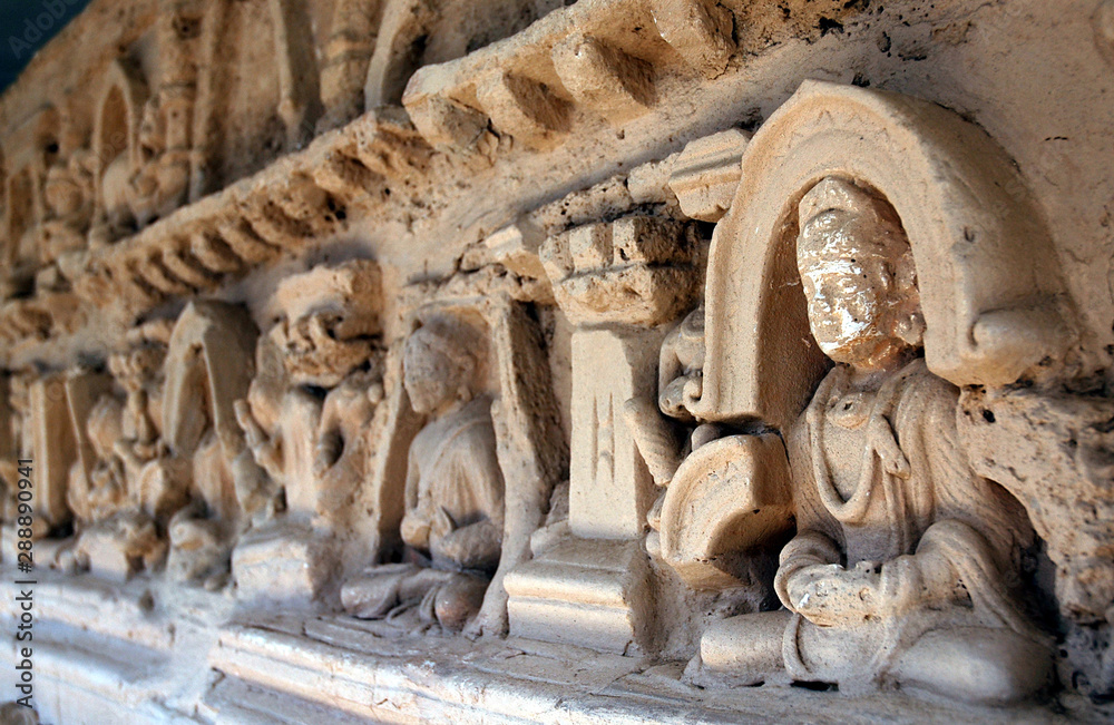 Taxila in Punjab, Pakistan. Ancient Buddhist carvings at the Jaulian ...