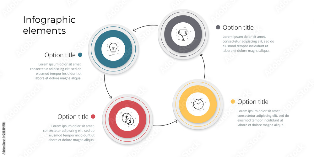 Business process chart infographics with 4 step options. Square ...