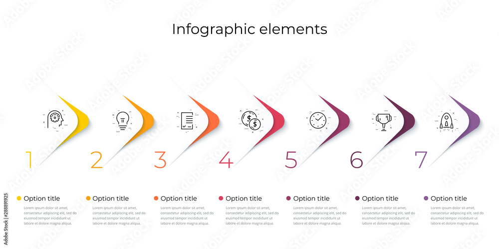 Business process chart infographics with 7 step options. Square ...