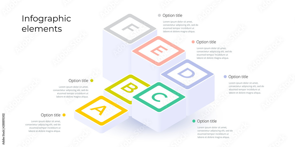 Business process chart infographics with 6 step options. Square ...