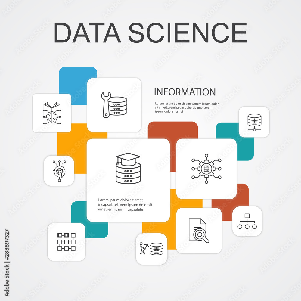 Data science Infographic 10 line icons template.machine learning, Big ...