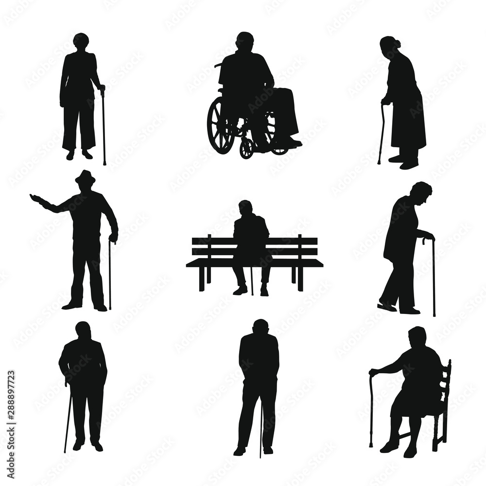 Old People Silhouettes Stock Vector | Adobe Stock