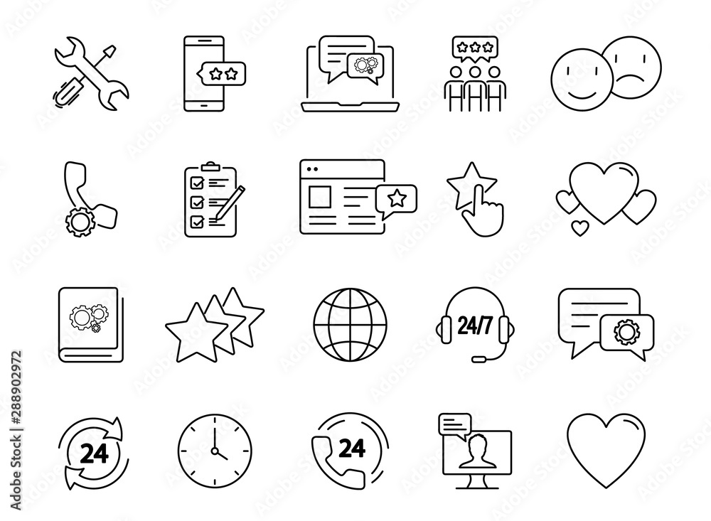 Customer service. Simple Set of feedback line icons, contains such ...