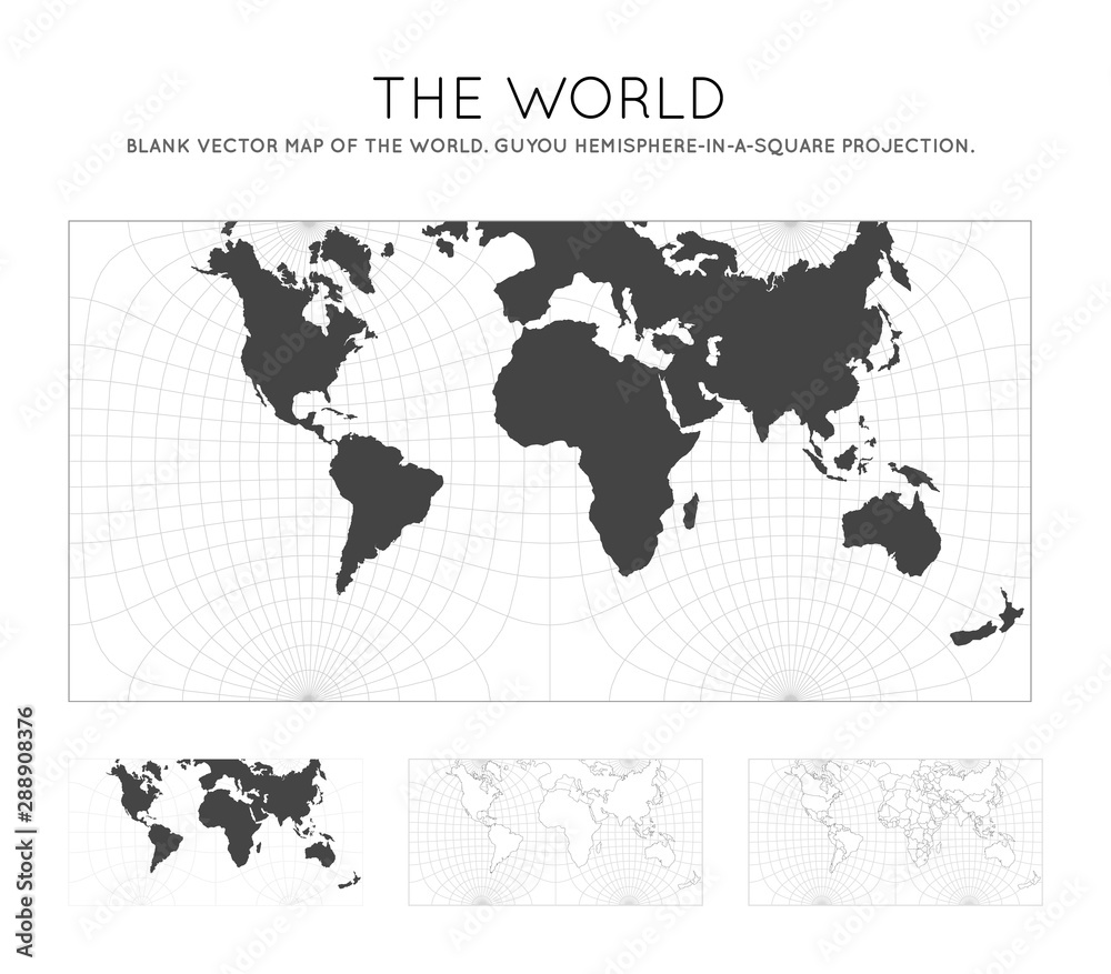 Map of The World. Guyou hemisphere-in-a-square projection. Globe with ...