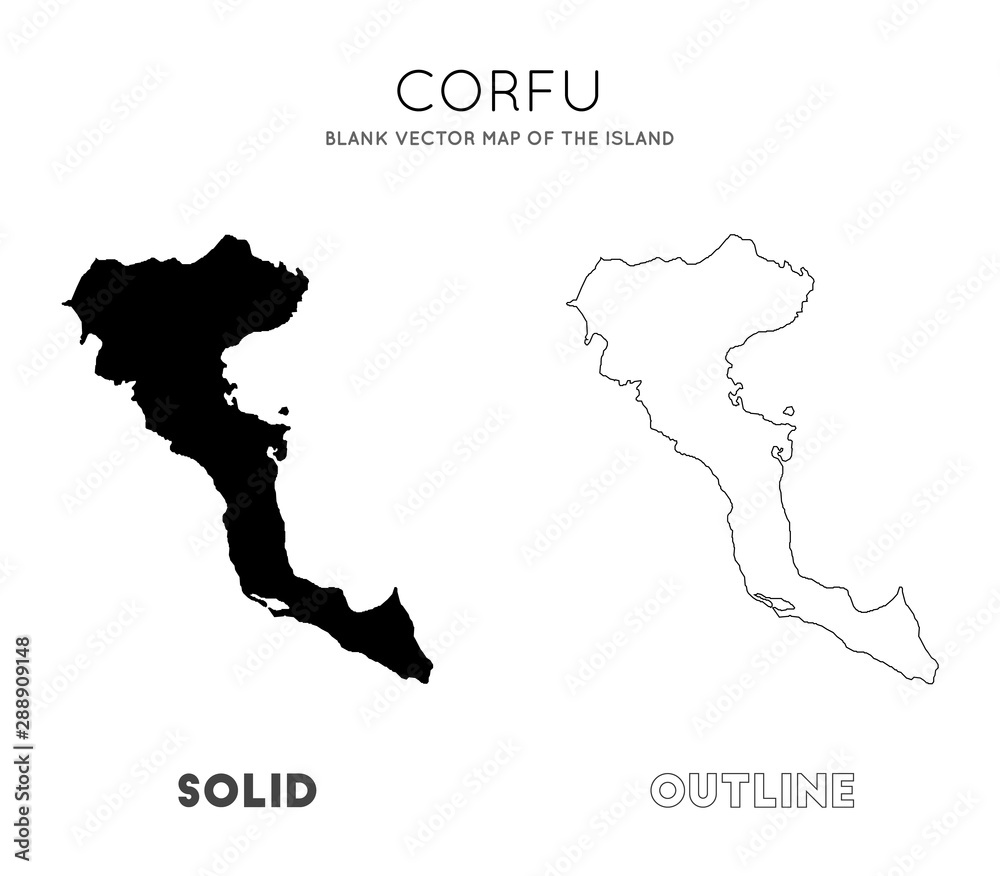 Corfu map. Blank vector map of the Island. Borders of Corfu for your ...
