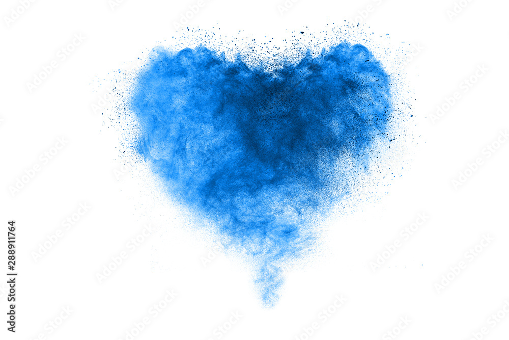 Blue sky color powder explosion on white background. Stock Photo ...