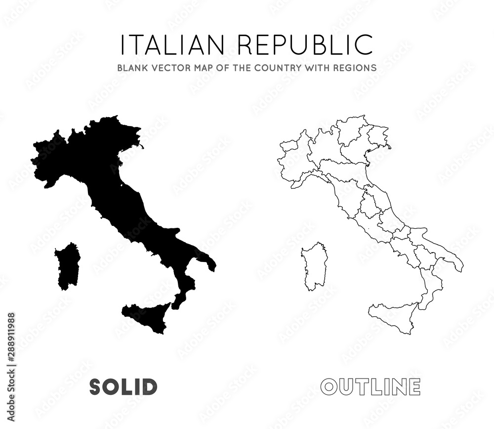 Italy map. Blank vector map of the Country with regions. Borders of ...