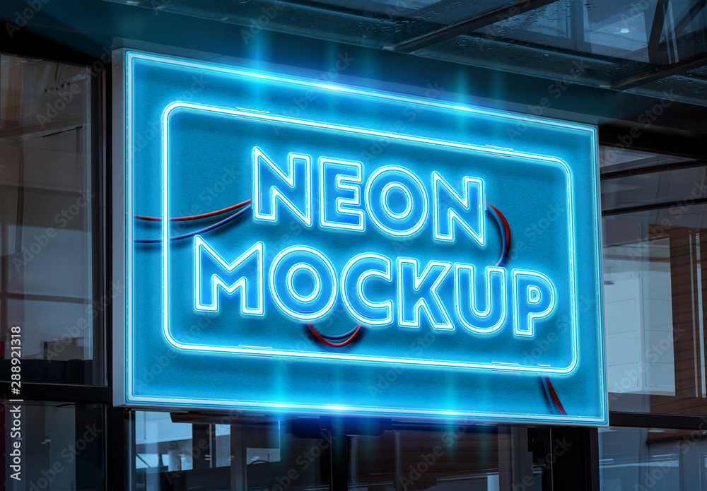 Neon Text on Sign Mockup Stock Template | Adobe Stock