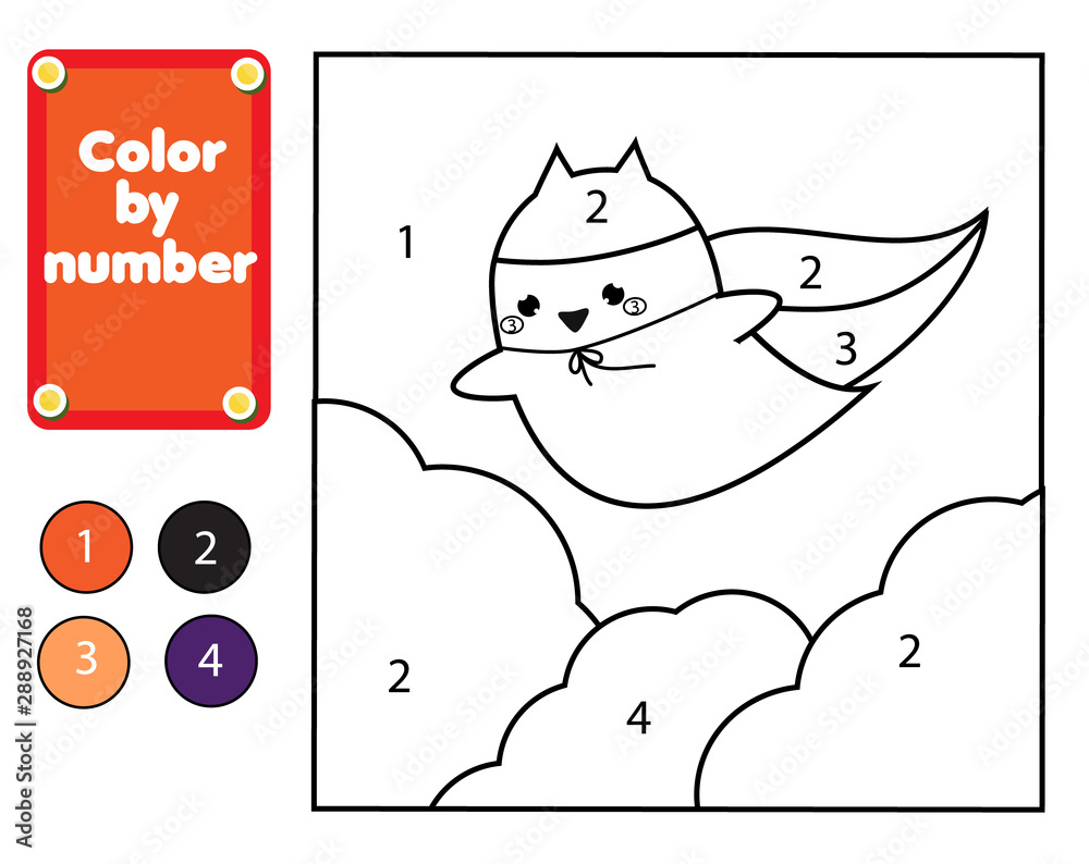 Color by number page with cute Halloween ghost. Drawing kids activity ...