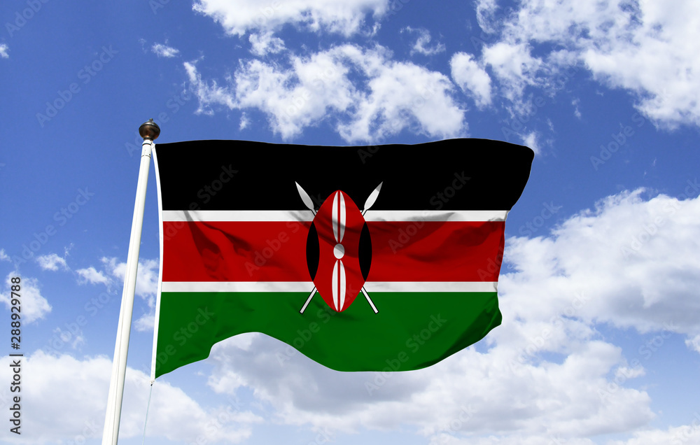 Flag of Kenya model, has as symbol a shield crossed by two spears ...