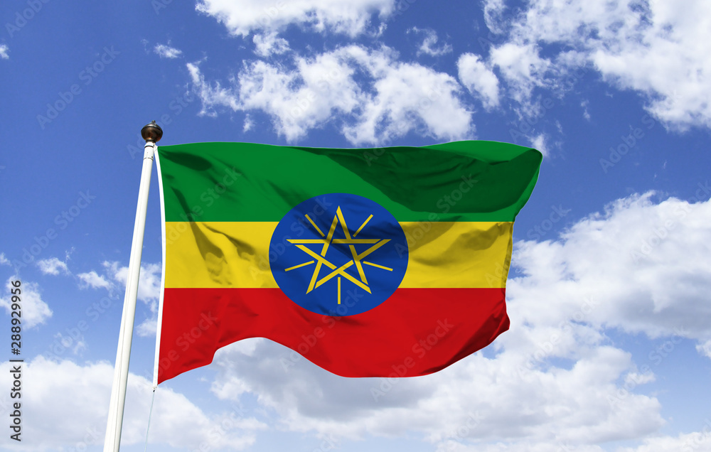 Template of the flag of Ethiopia in the wind. Located in the Horn of ...