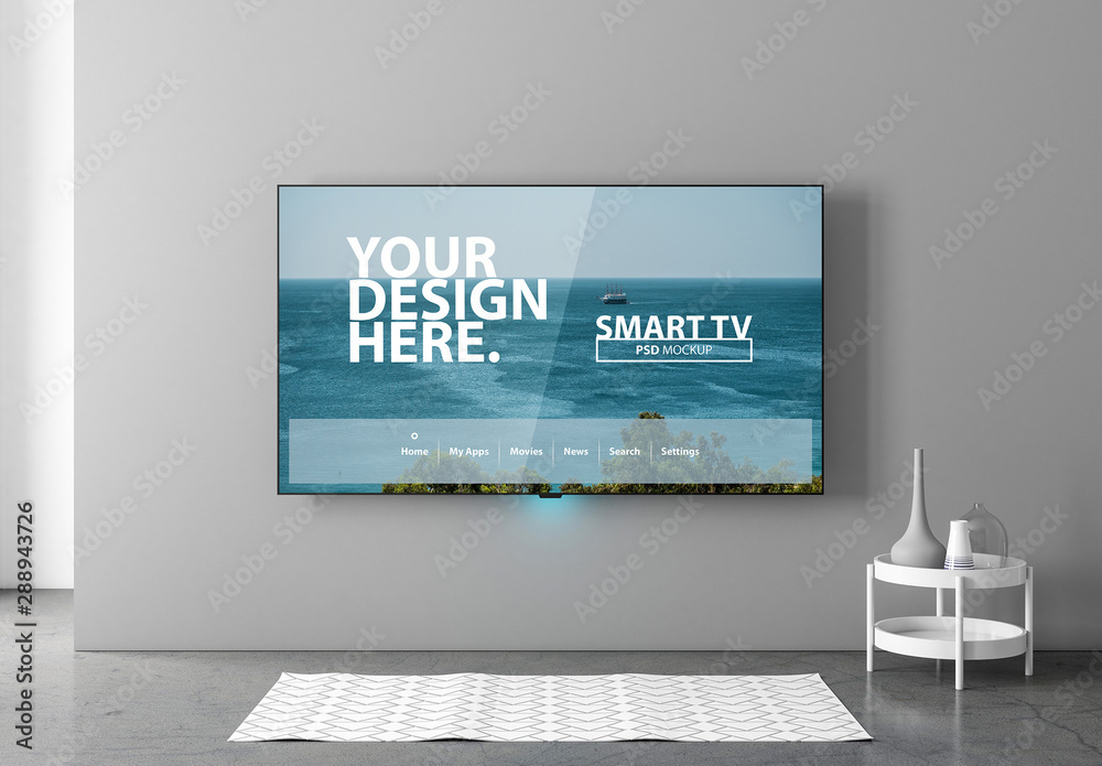 Smart TV Mockup in Interior Stock Template | Adobe Stock