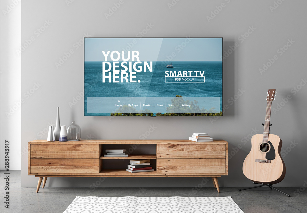 Smart TV Mockup in Interior Stock Template | Adobe Stock