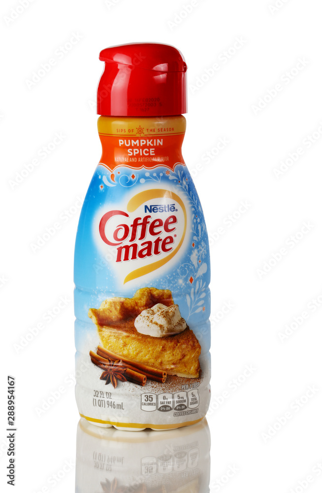 Nestle coffee Mate cream logo on plastic bottle isolated on white ...