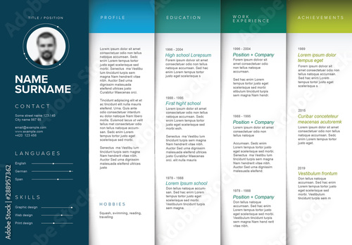 Horizontal Resume Layout with Blue Elements Stock Template | Adobe Stock