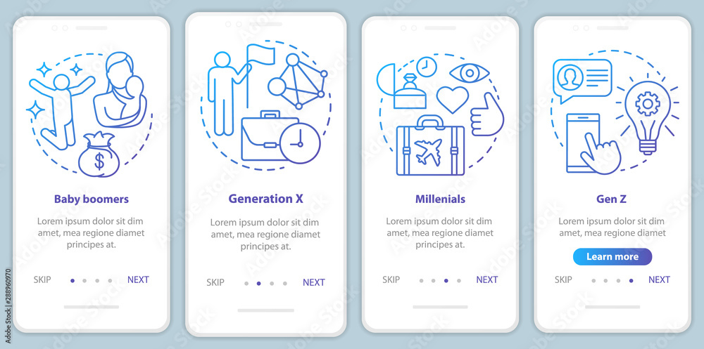 Generation onboarding mobile app page screen vector template. Baby ...