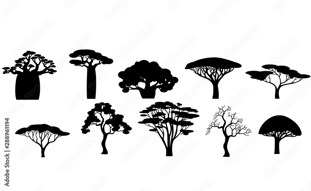 African Tree Silhouettes Vector Set Stock Vector | Adobe Stock