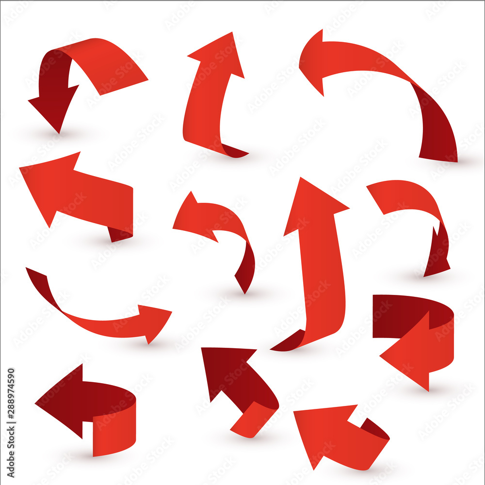 Red ribbon arrow set. Arrow stickerst various angles and directions ...