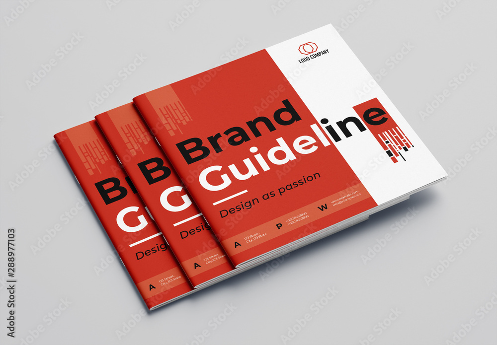 Brand Guideline Booklet Layout with Red Accents Stock Template | Adobe ...