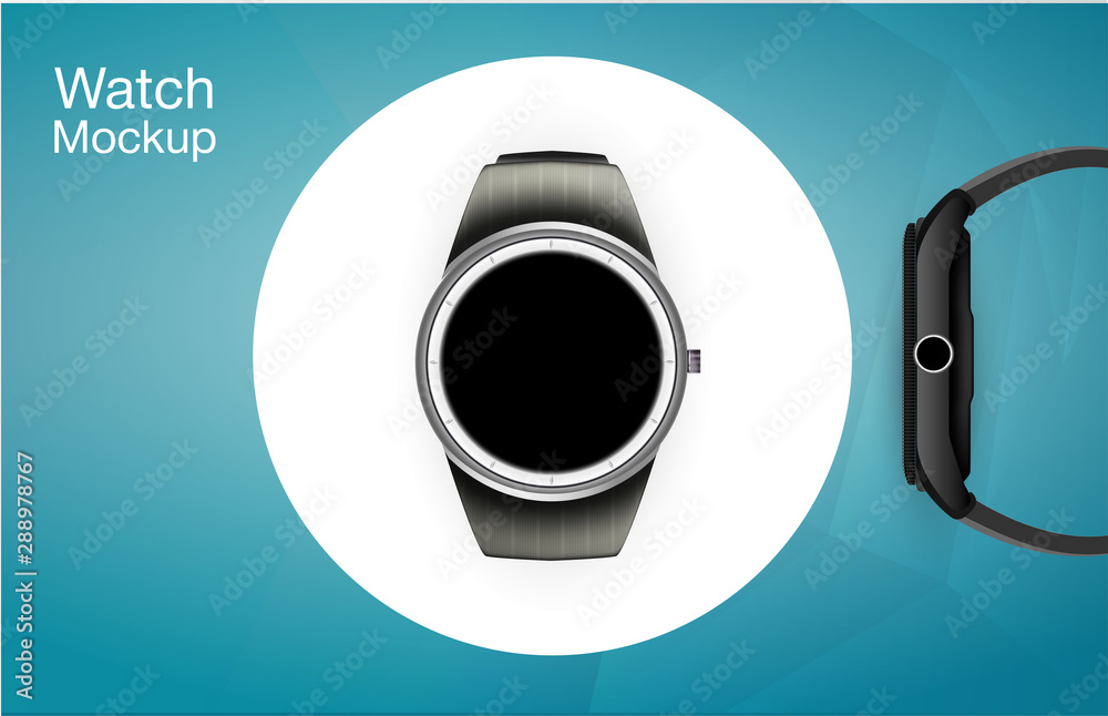 Mockup realistic clock (watch) on white background, side view, front ...