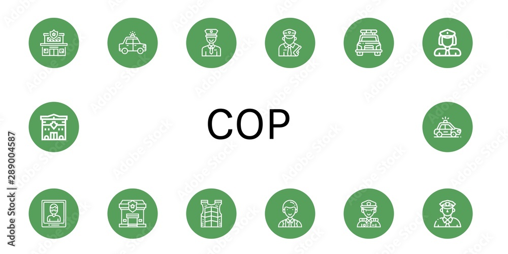 Set of cop icons such as Police station, Police car, Policeman ...