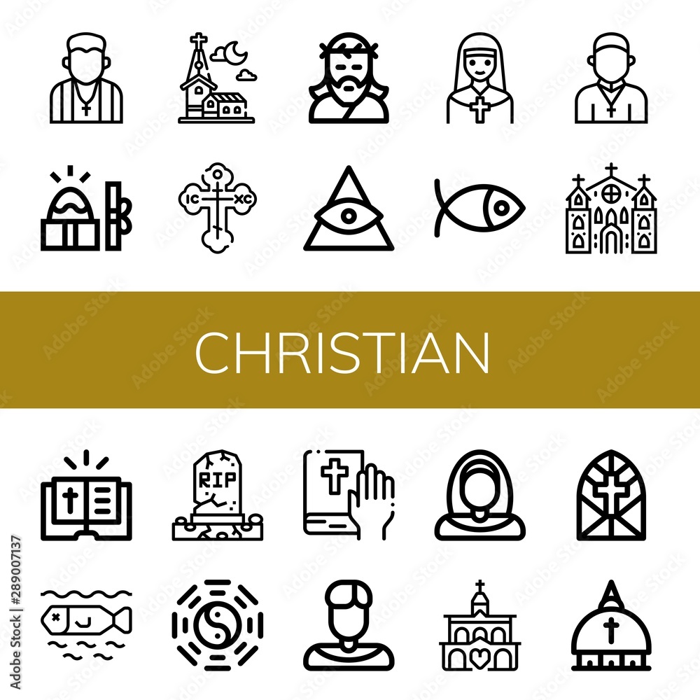 Set of christian icons such as Pastor, Easter, Church, Orthodox cross ...