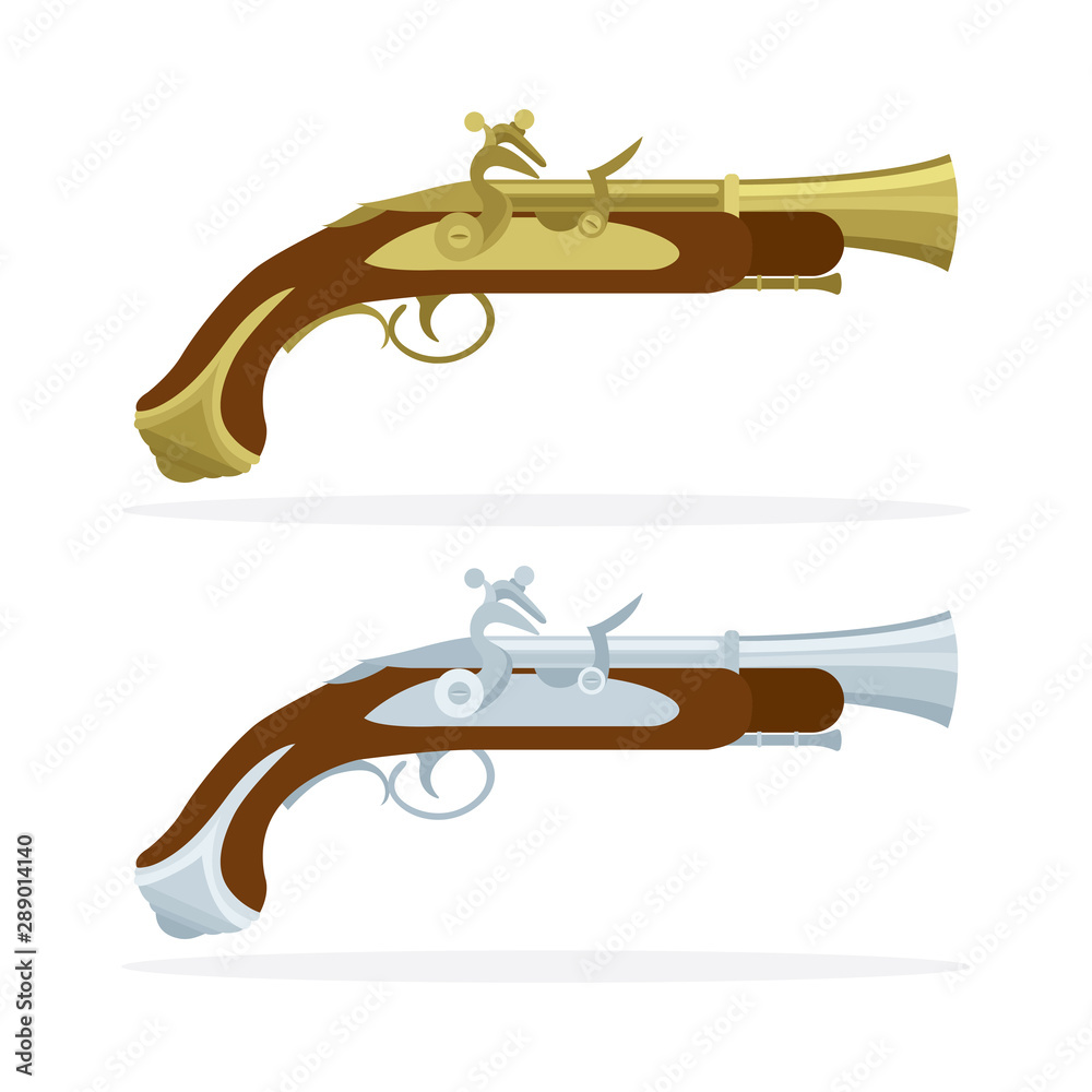 Old gun. Vintage flintlock pistol vector illustrations collection ...