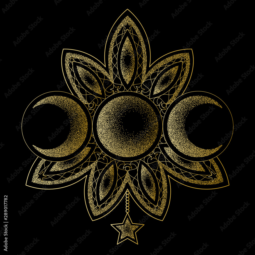 Triple moon magic and astronomy golden vecor symbol Stock Vector ...