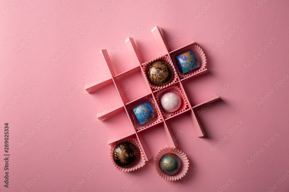 Pink food background with chocolate Stock Photo | Adobe Stock